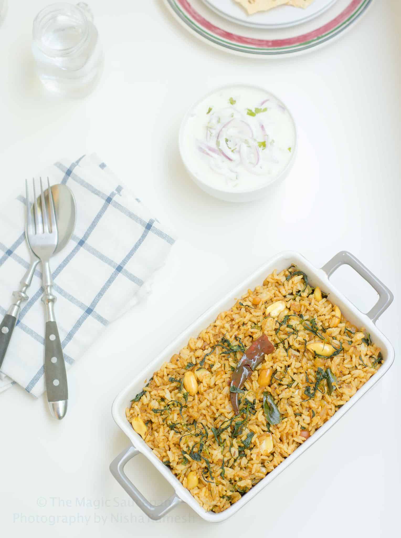 Methi Rice | Fenugreek Leaves Rice • The Magic Saucepan